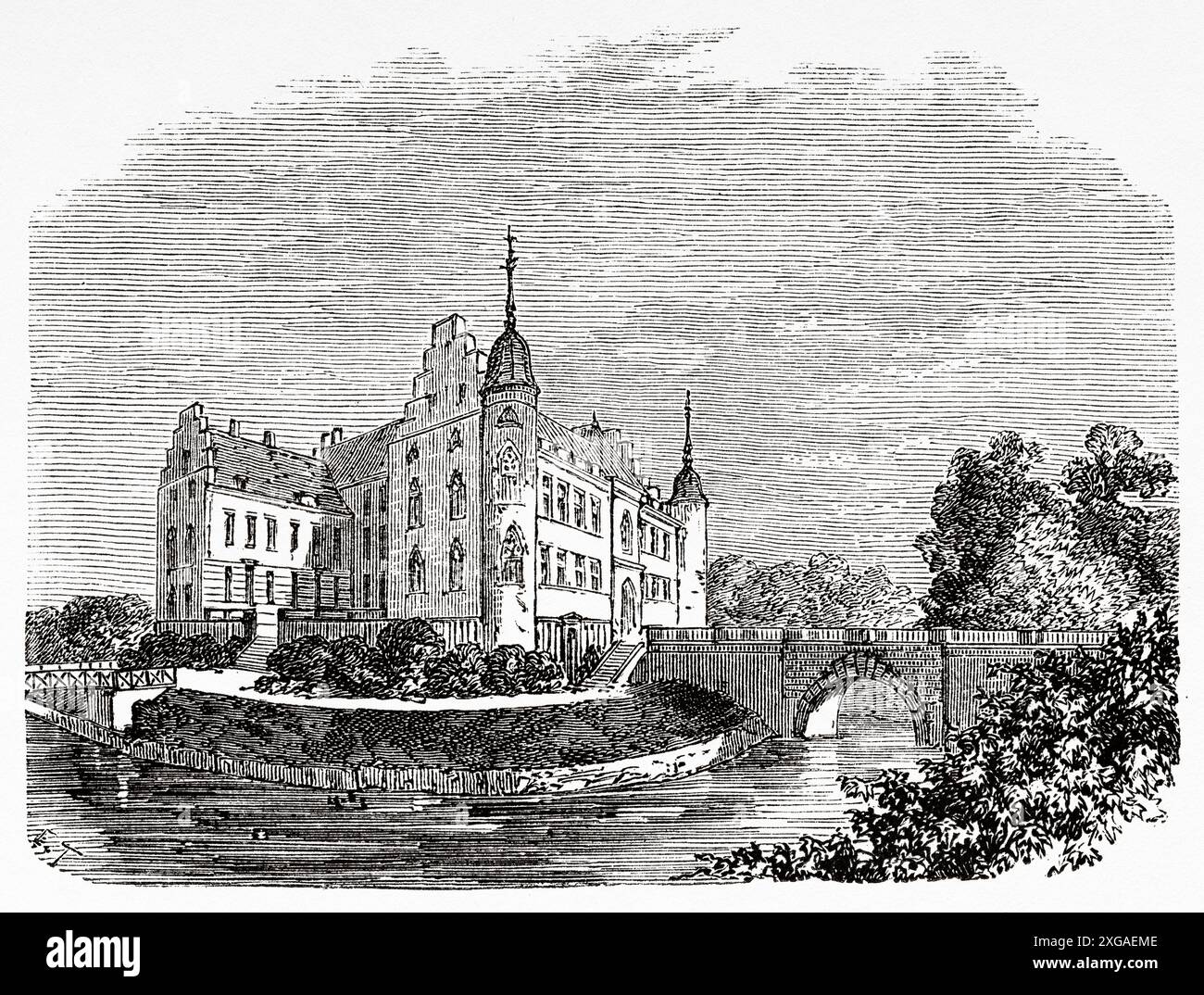 Krenkerup manor house. Island of Lolland, Denmark, drawing by Emile ...