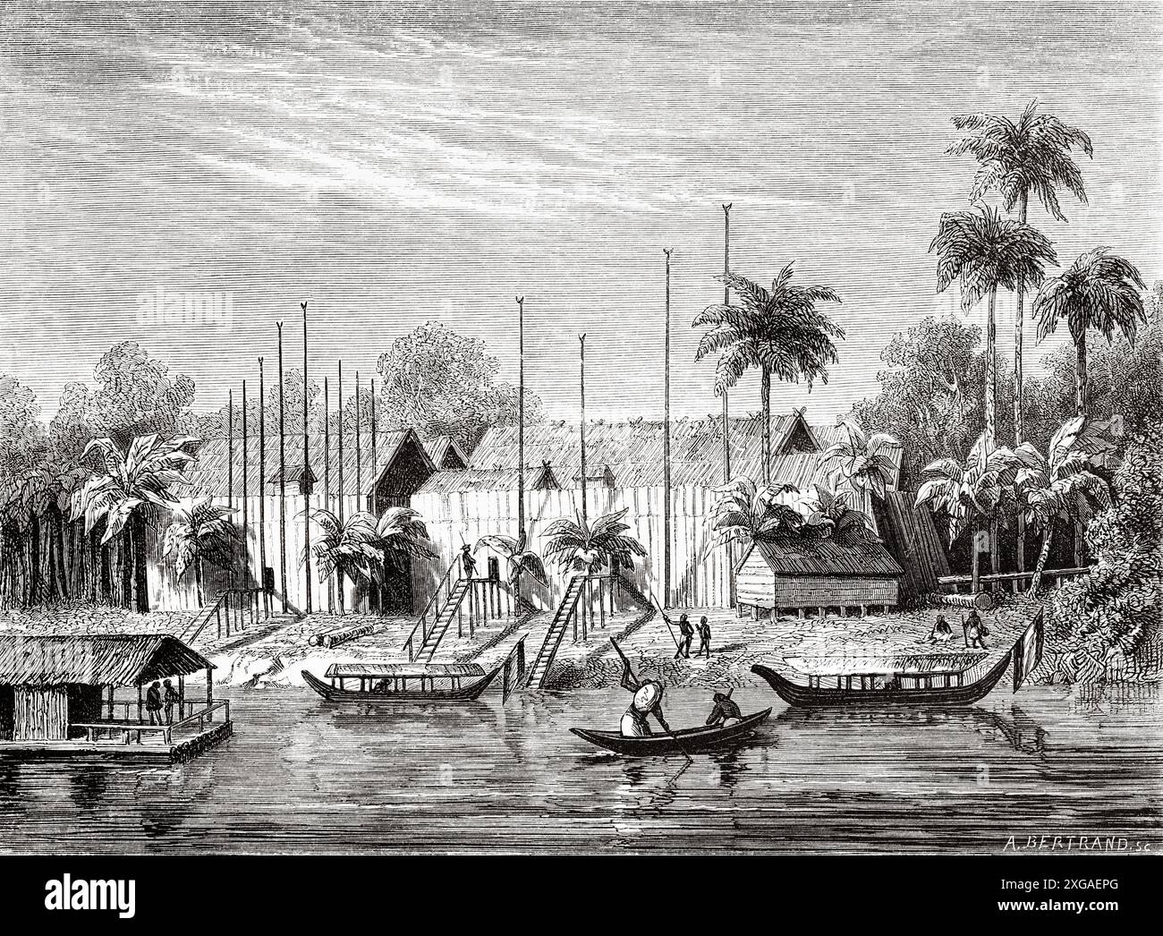 Exterior view of a palisade in Kampong village, Borneo Island, Malaysia ...