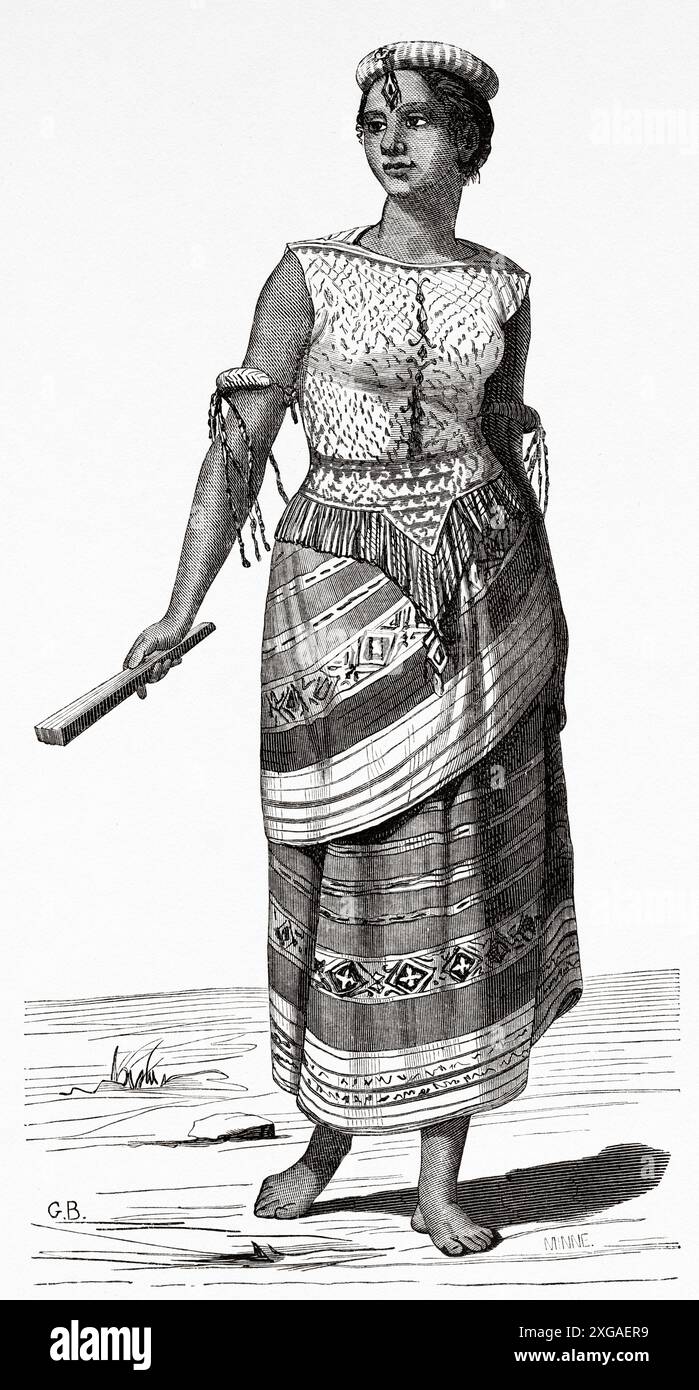 Woman of the Isle of Koti, Borneo Island, Malaysia, drawing by Gustave ...