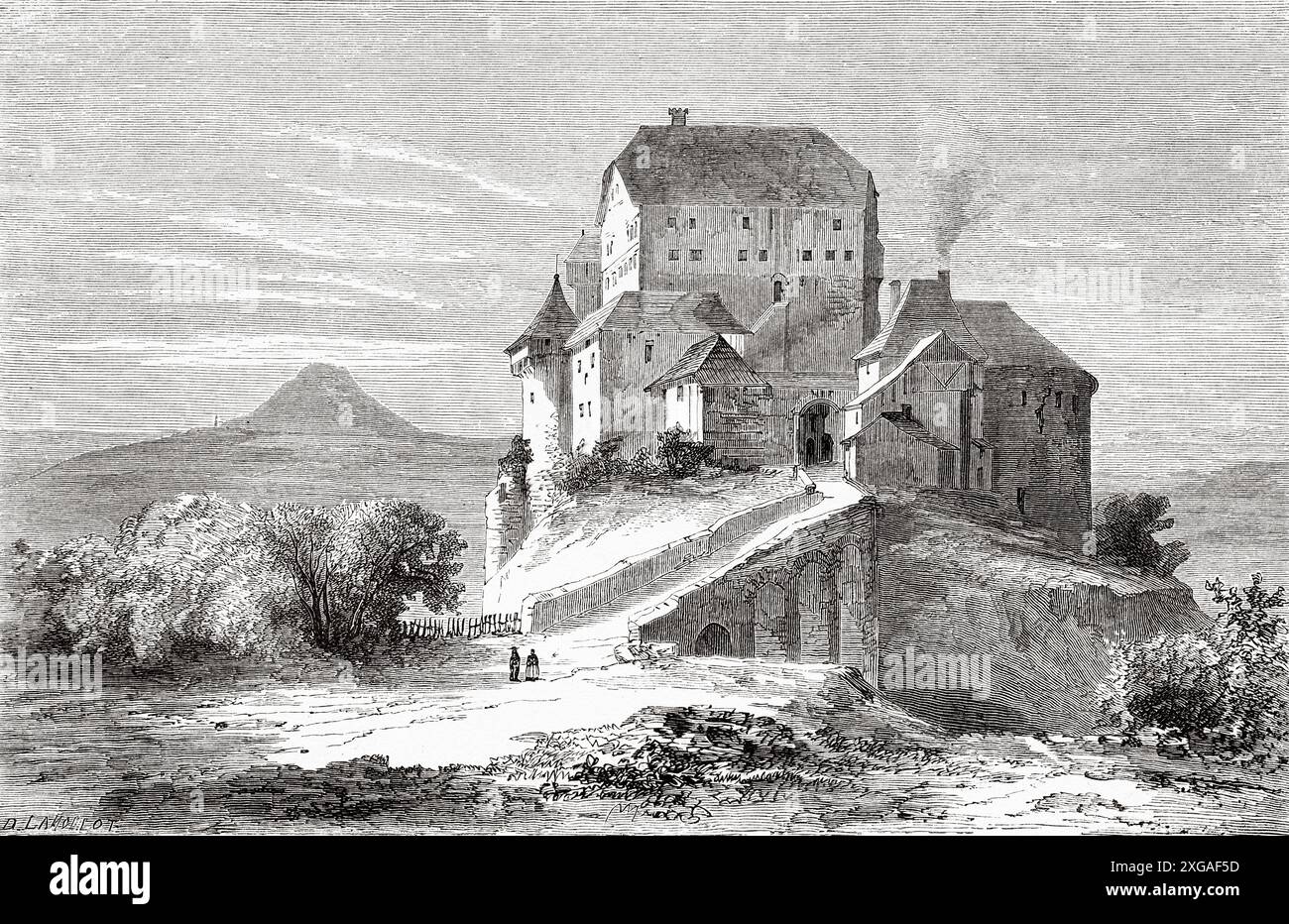 Rechberg castle in Schwabisch Gmund, Wurttemberg, Germany. Drawing by ...