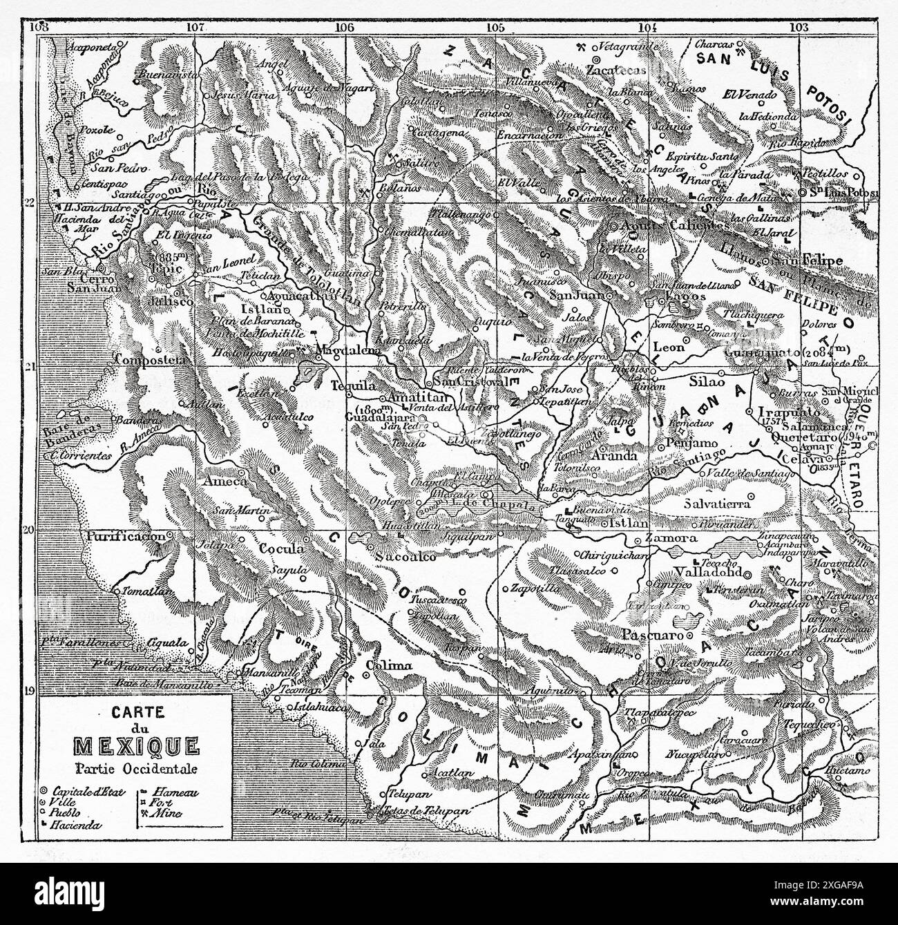 Old map of Mexico. Travel in Mexico, 1854-1855 by Ernest Vigneaux. Le ...
