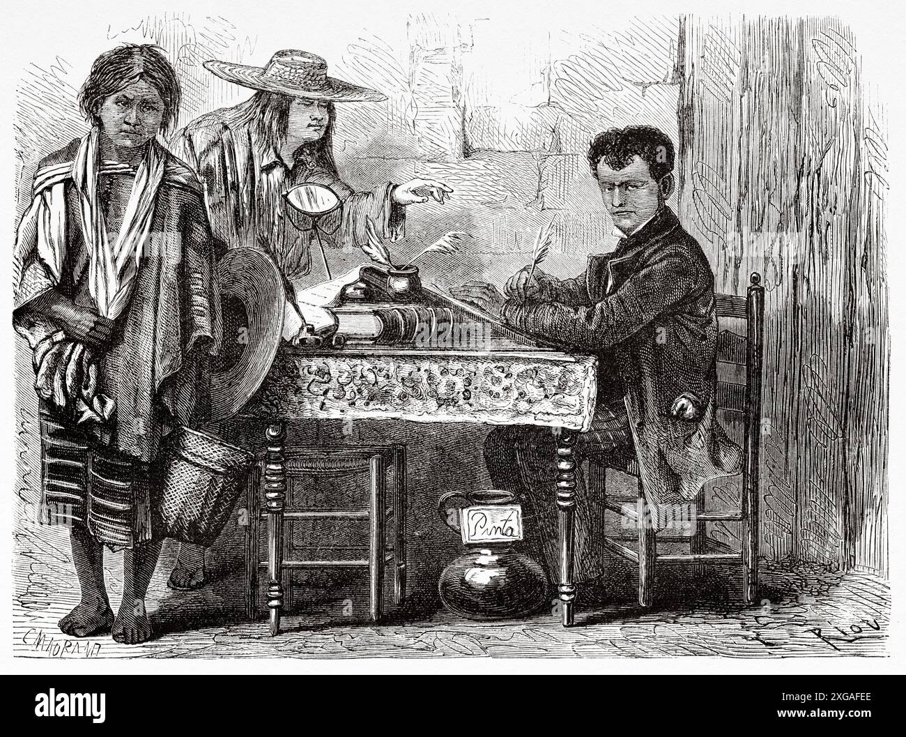 Man writing letter illustration 1800s hi-res stock photography and ...