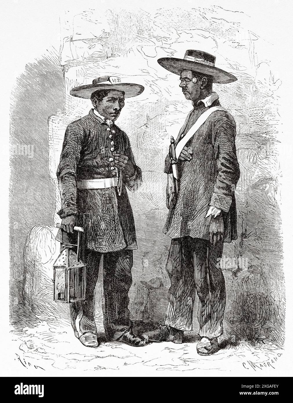 Serenos, night guards in Mexico City, drawing by Edouard Riou (1833 ...