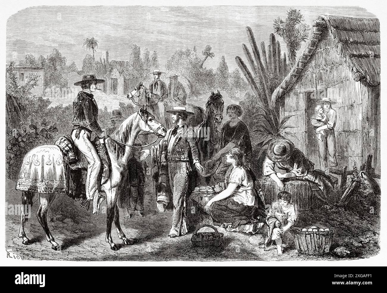Travellers rest stop near Mexico City, drawing by Edouard Riou (1833-1900) Travel in Mexico ...
