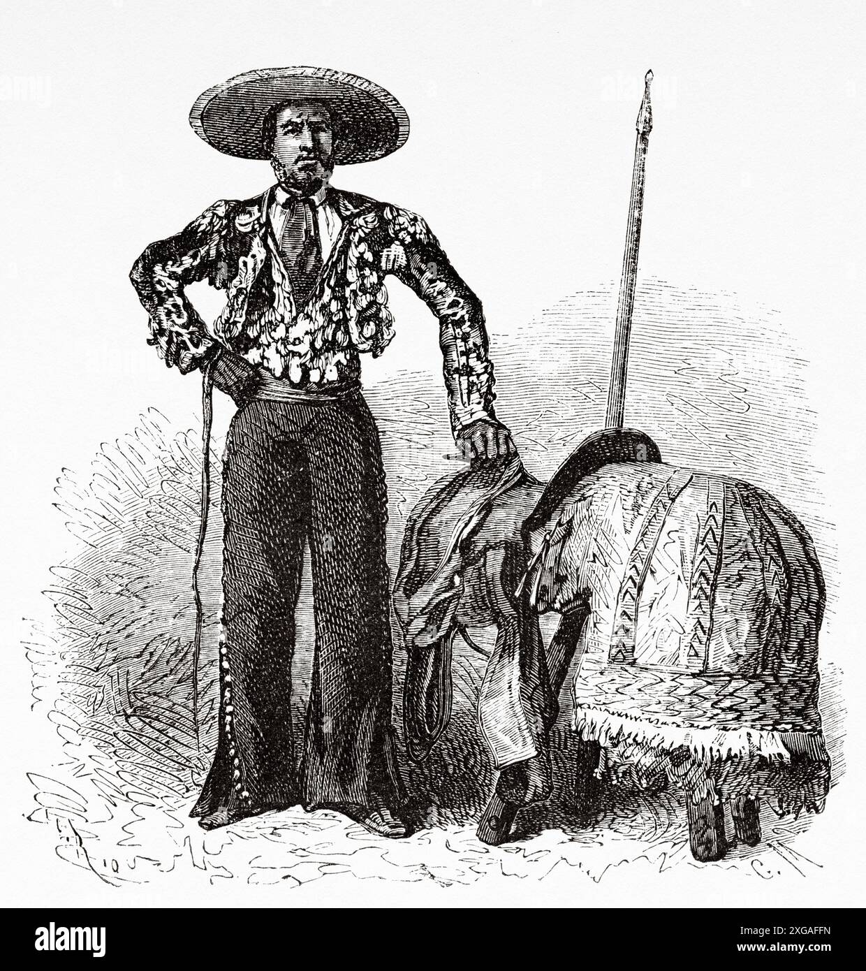 Picador. Mexican bullfighter, Mexico, drawing by Edouard Riou (1833 ...