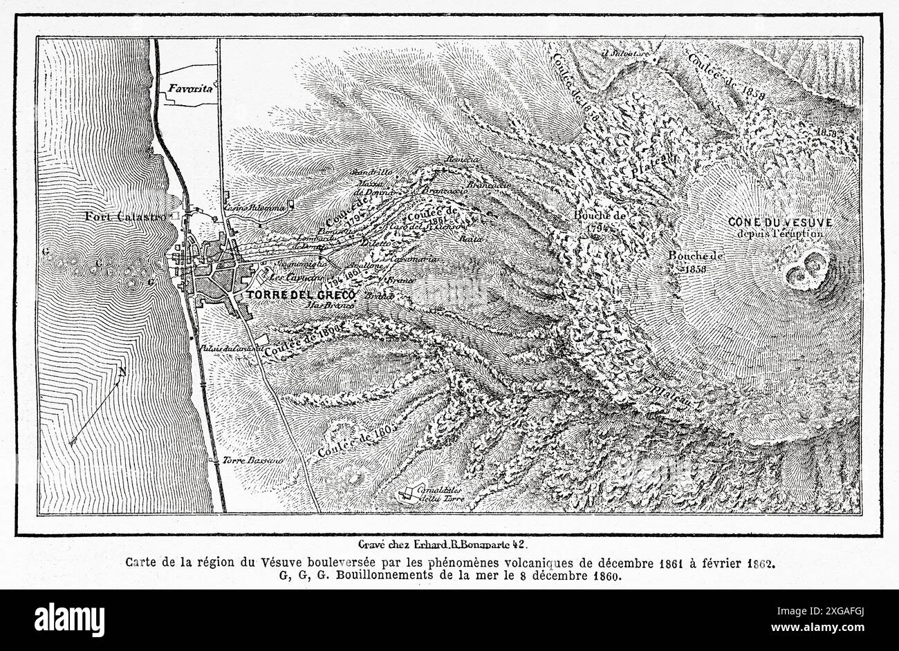 Map of the Vesuvius region affected by volcanic phenomena from December ...