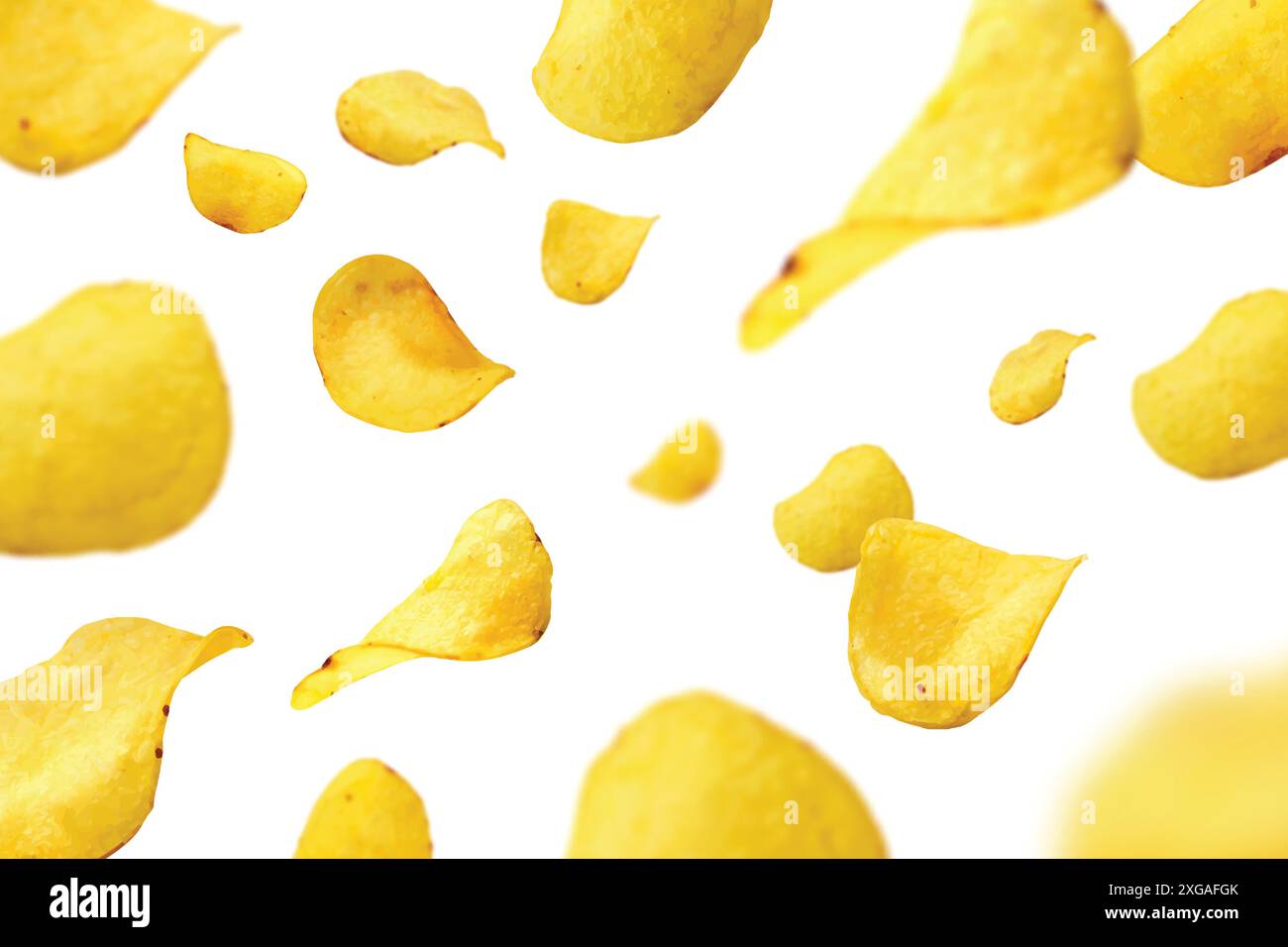 Potato chips flying on white background. Vector realistic illustration ...