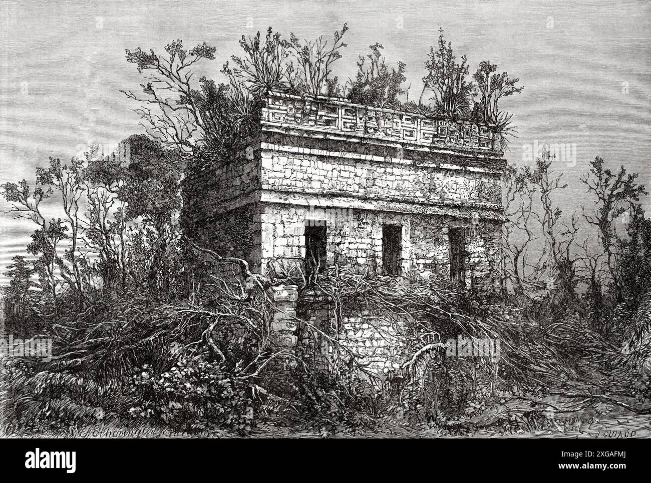 The prison at Chichen Itza, Mexican Yucatan Peninsula, Mexico, drawing ...