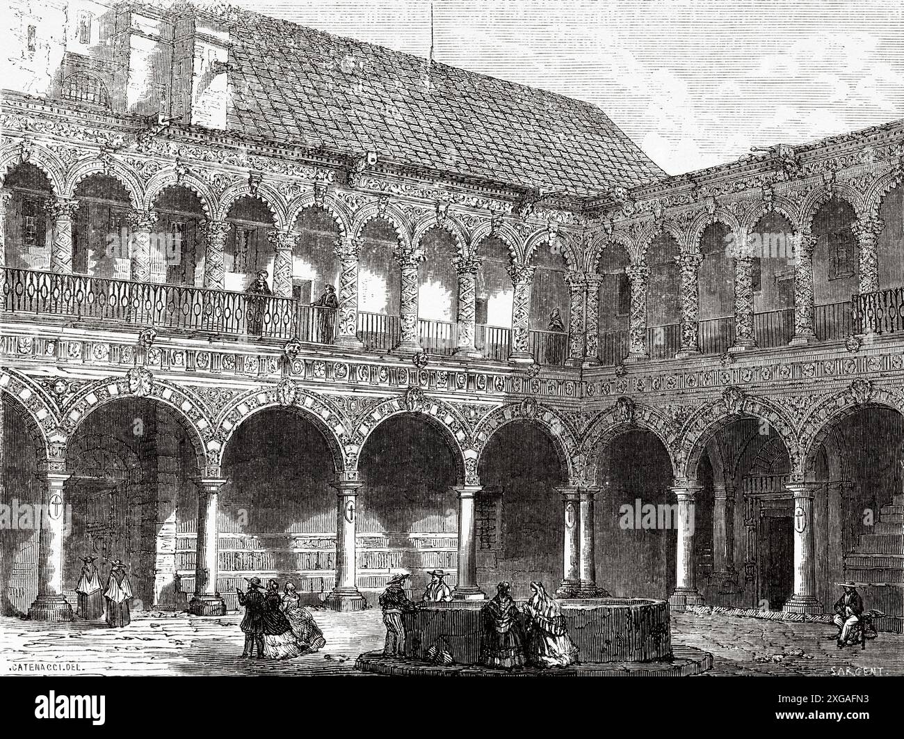 Convent of Mercy, Mexico city, drawing by Enrico Catenacci. Travel in ...