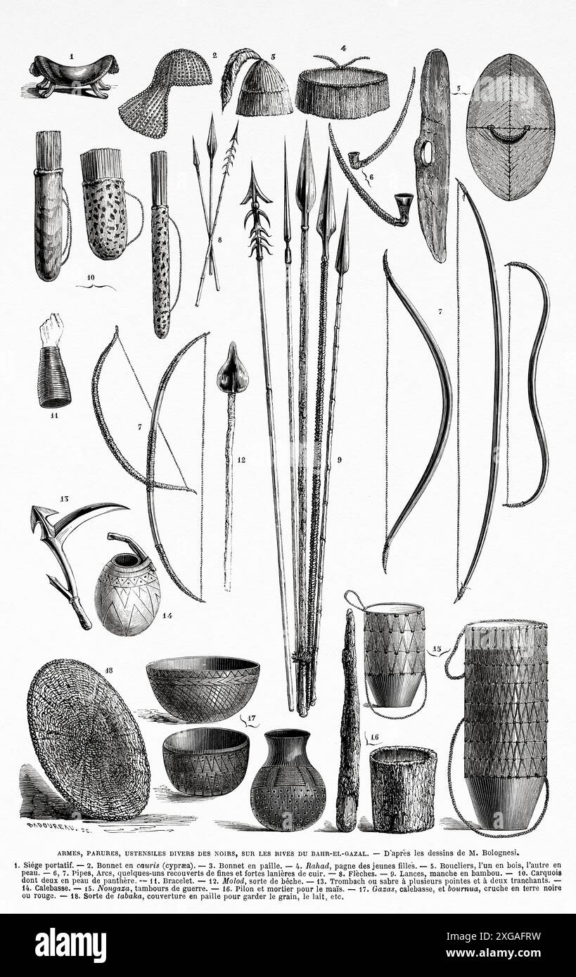 Ancient ethnic african objects for hunter created by people of Bahr el ...