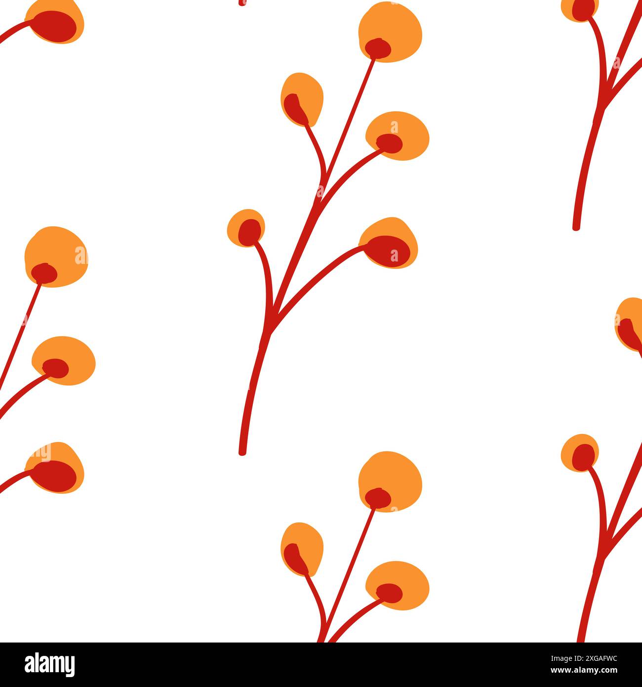 Seamless pattern. Simple Plant. Simple branch and yellow leaves. White ...