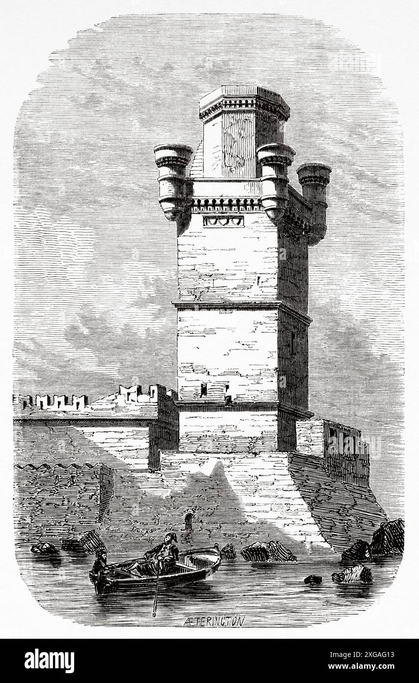 St Michael's Tower, Rhodes, Greece. Journey to the island of Rhodes, 1844 by Eugene Napoleon ...