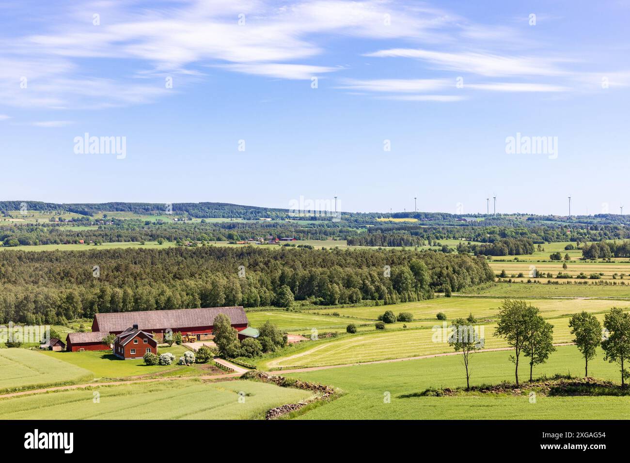 Rural landscape view with a farm on the fields Stock Photo - Alamy