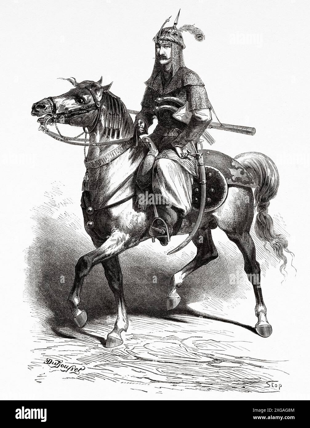 Kurdish horseman employed as an escort during the hunt, Iran. Hunting ...