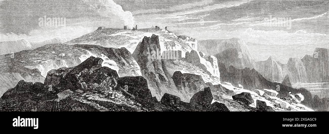 Old view of the Grand Benare summit, Reunion island. Western Indian ...