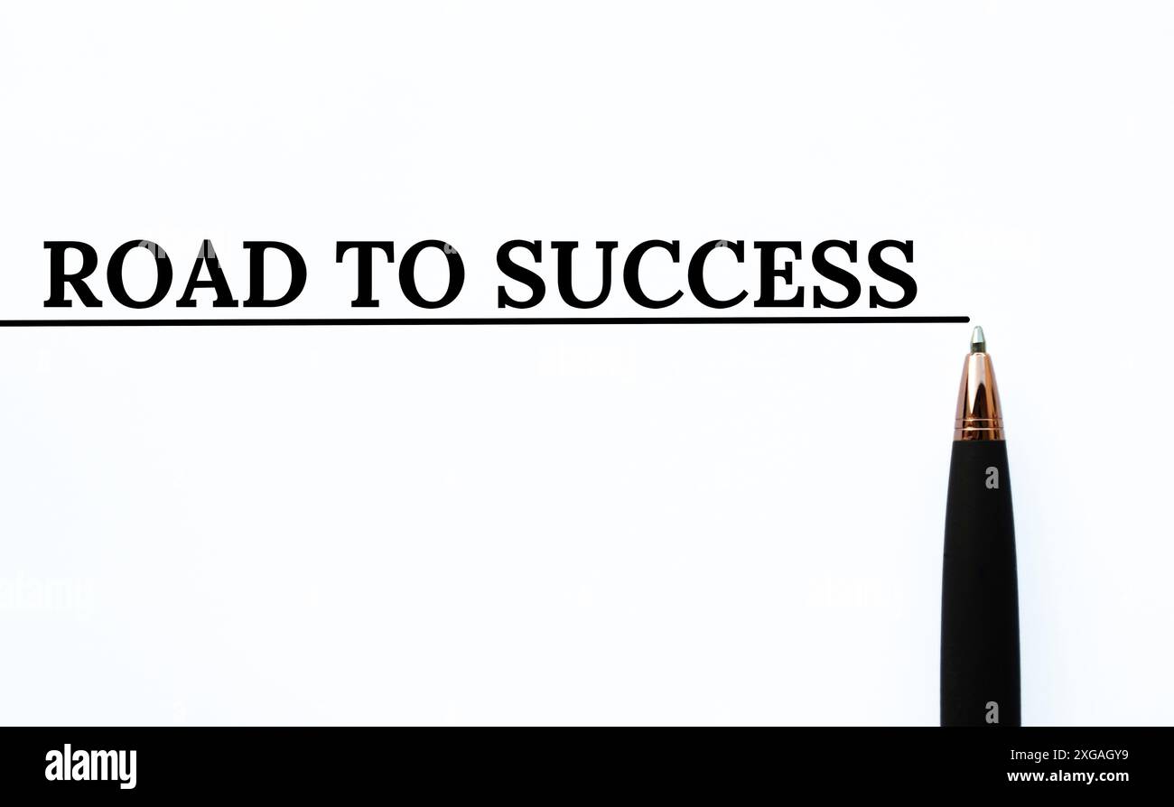 Road to success text on white cover background with straight line and ...