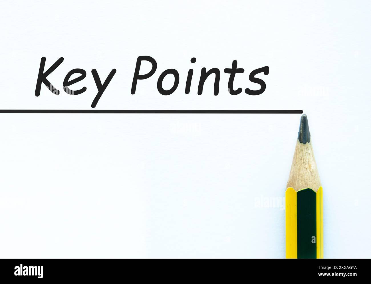 Key points text on white cover background with straight line and pencil ...
