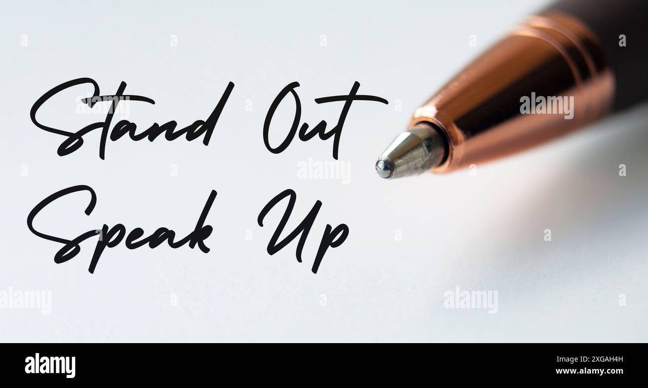 Stand Out and speak out text with closeup pen background Stock Photo ...