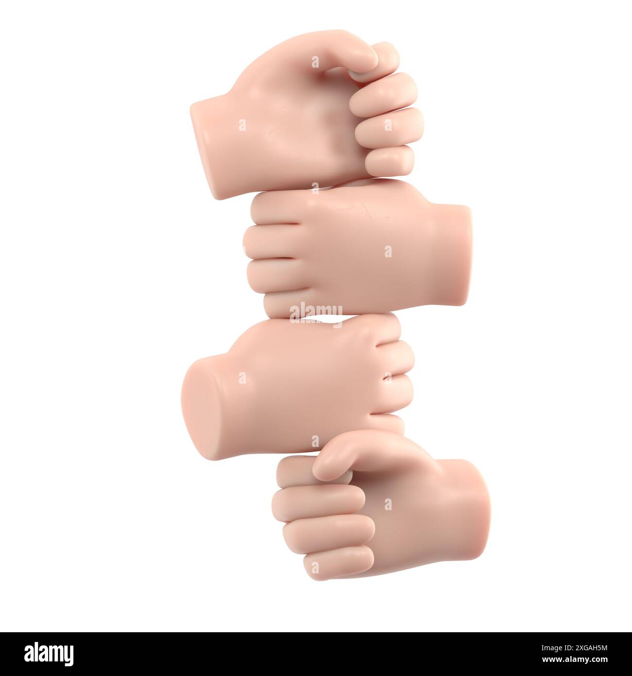 Cartoon Gesture Icon Mockup.Three human join hands together ...