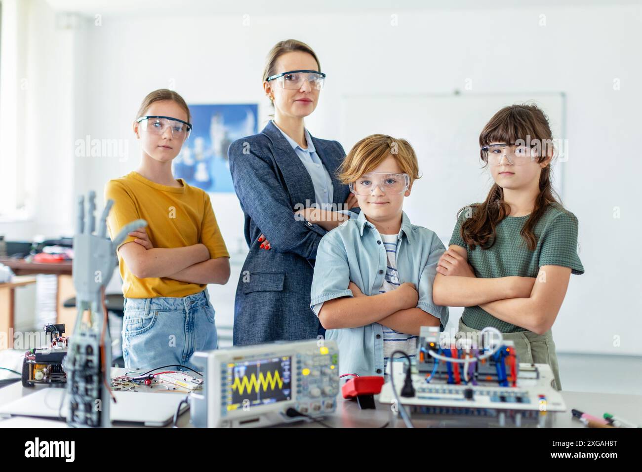 Children learning robotics in Elementary school. Young students ...