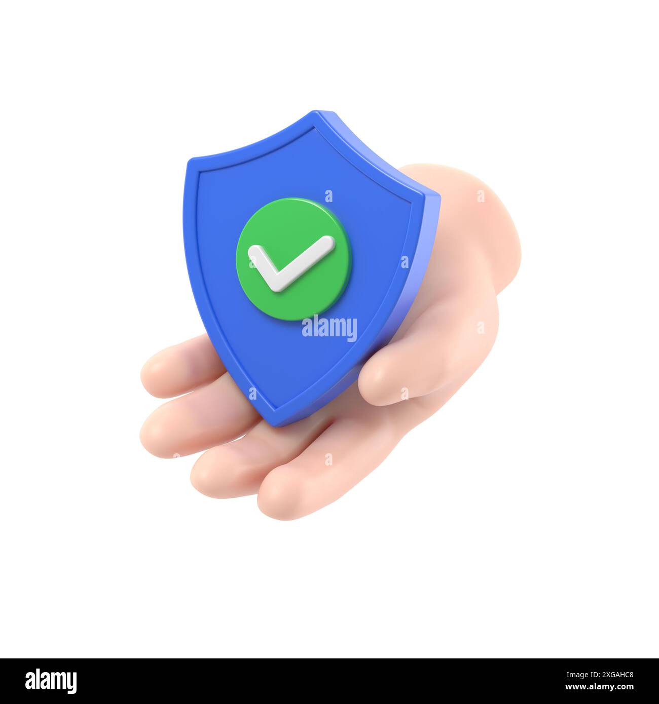 Cartoon Gesture Icon Mockup.3D Hand holding security shield and padlock ...