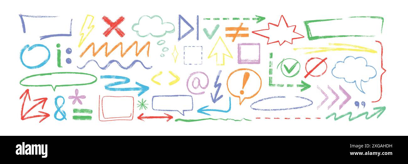 Hand drawn crayon texture emphasis, text highlight. Chalk pencil arrow ...