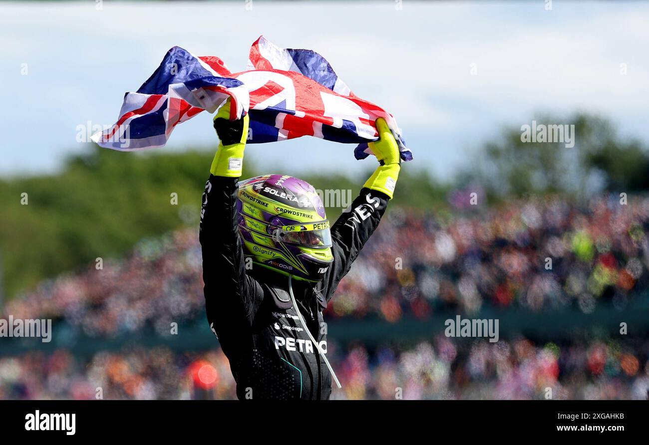 Silverstone, Britain. 7th July, 2024. Mercedes' British driver Lewis ...