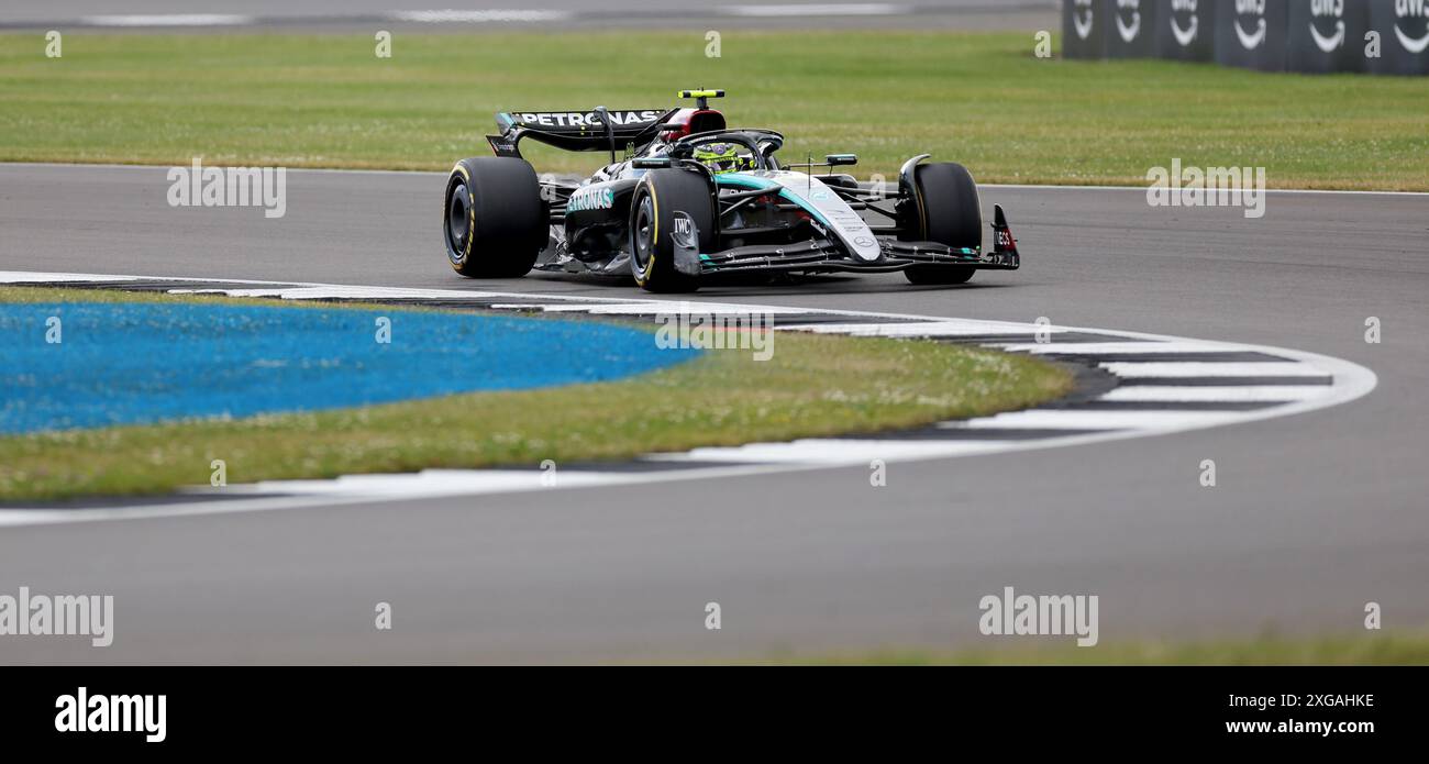 Silverstone, Britain. 7th July, 2024. Mercedes' British driver Lewis ...