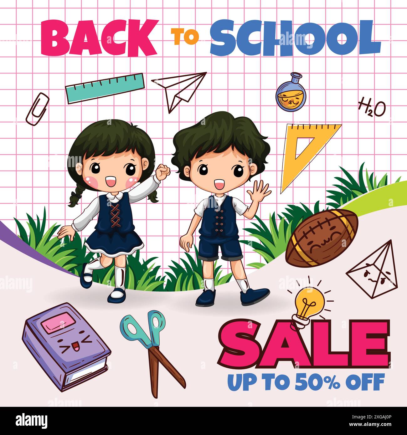 Back to school vector banner design with cute children and education ...