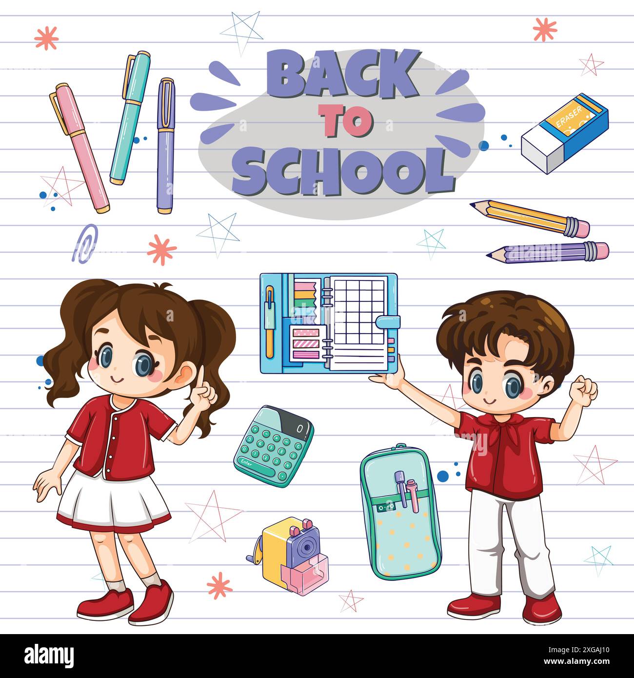 Back to school vector banner design with cute children and education ...