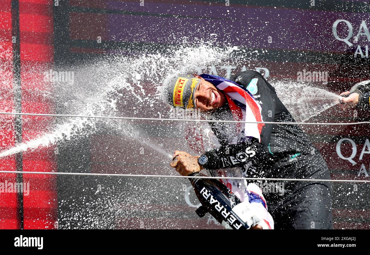 Silverstone, Britain. 7th July, 2024. Mercedes' British driver Lewis ...
