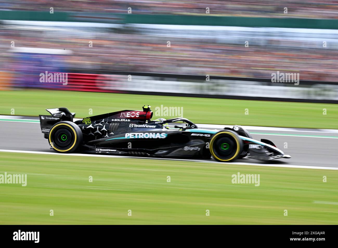 Silverstone, Britain. 7th July, 2024. Mercedes' British driver Lewis ...