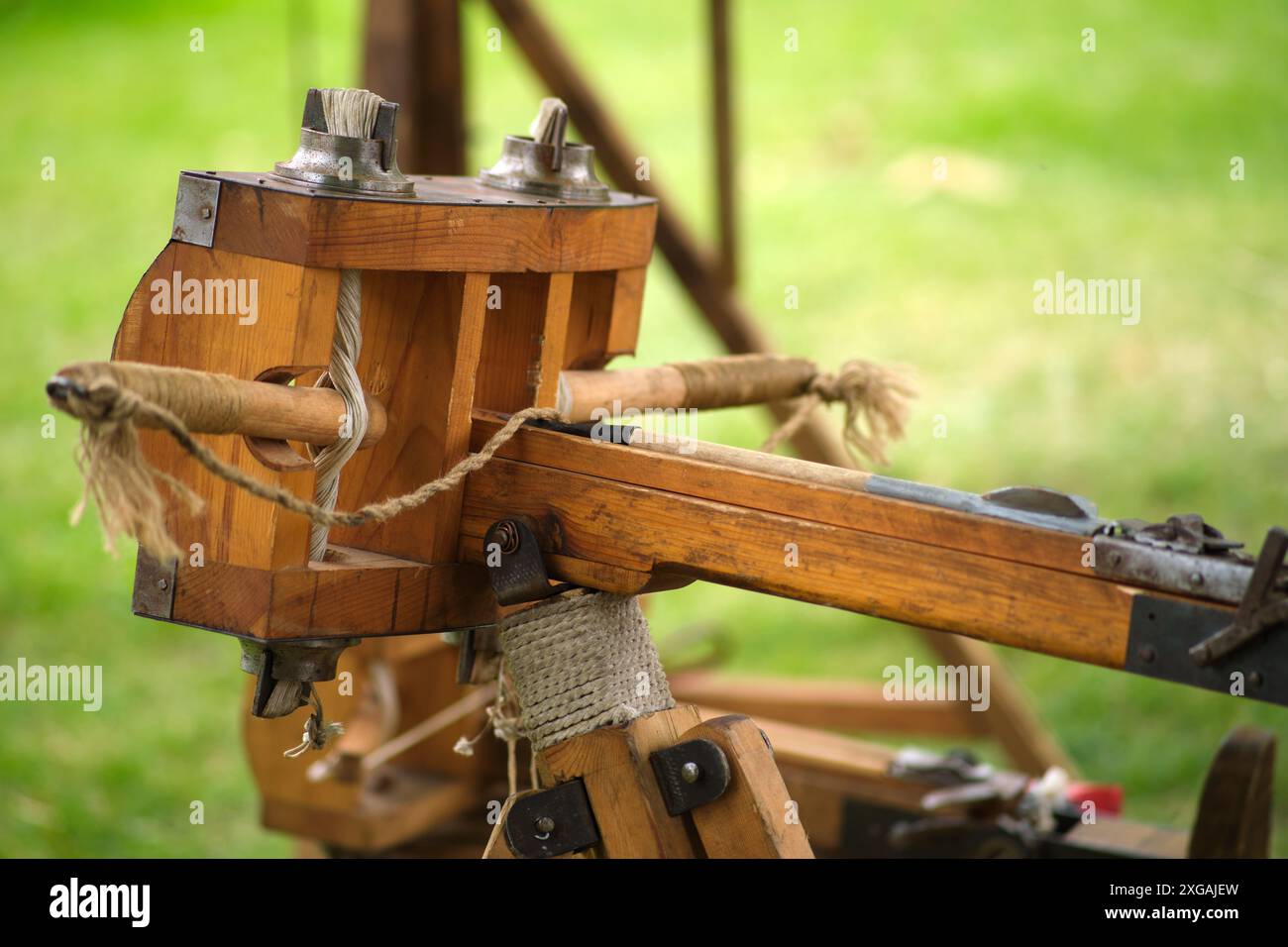 Ancient Roman ballista with a loaded throwing arrow, close-up Stock ...