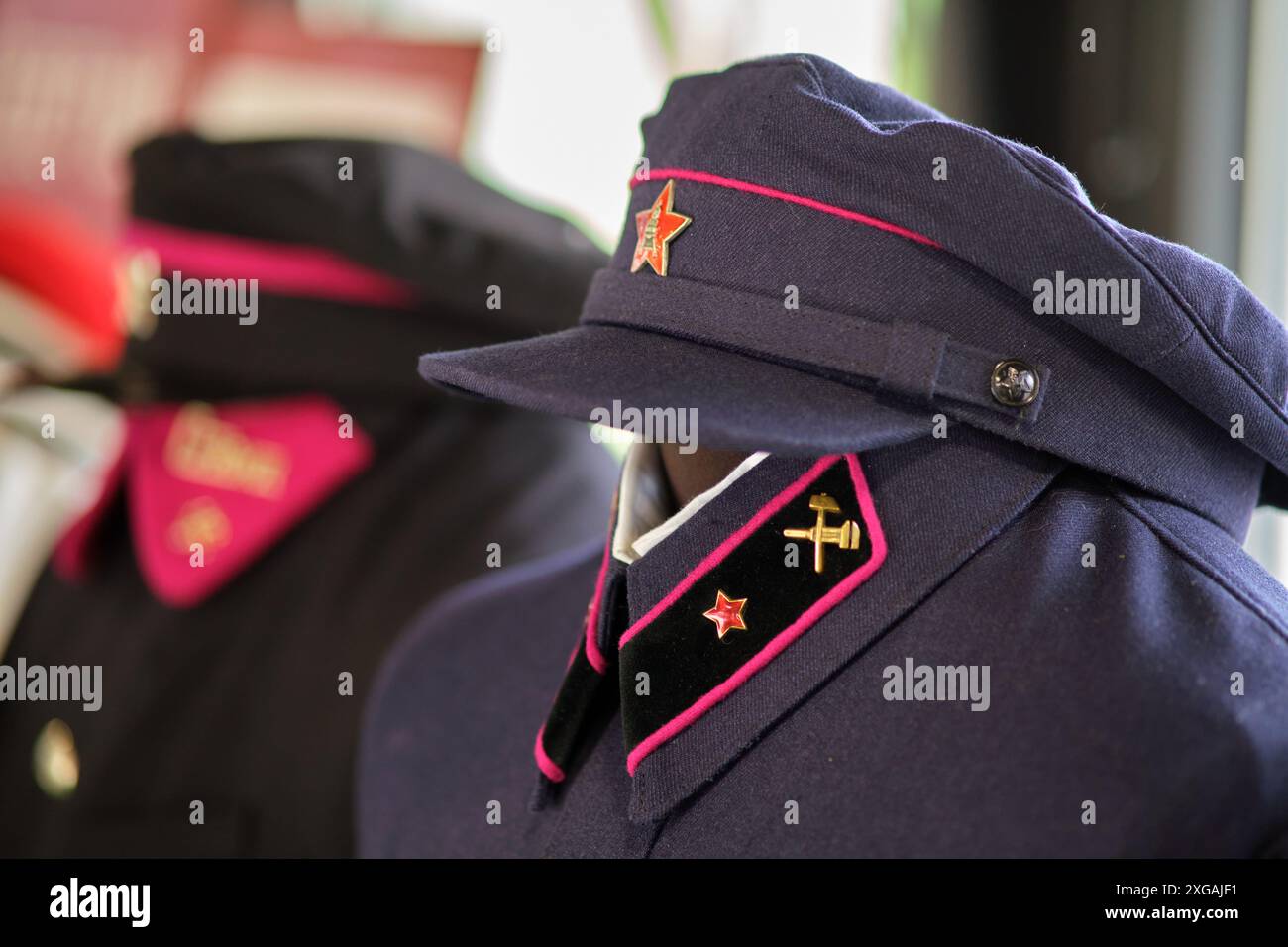 The old Soviet Union uniform of retro train drivers and railway workers ...