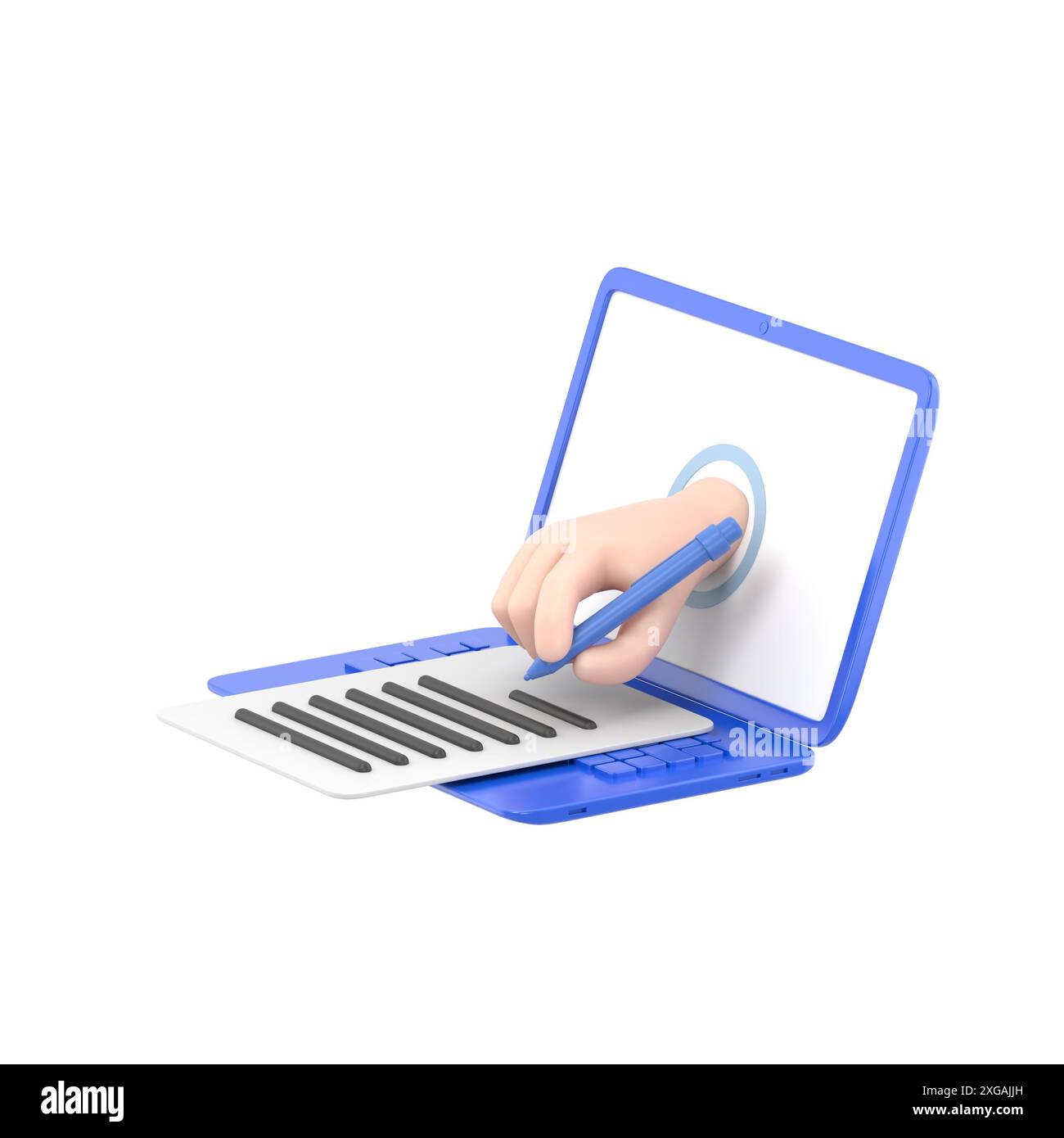 Isometric electronic signature concept. digital form attached to ...