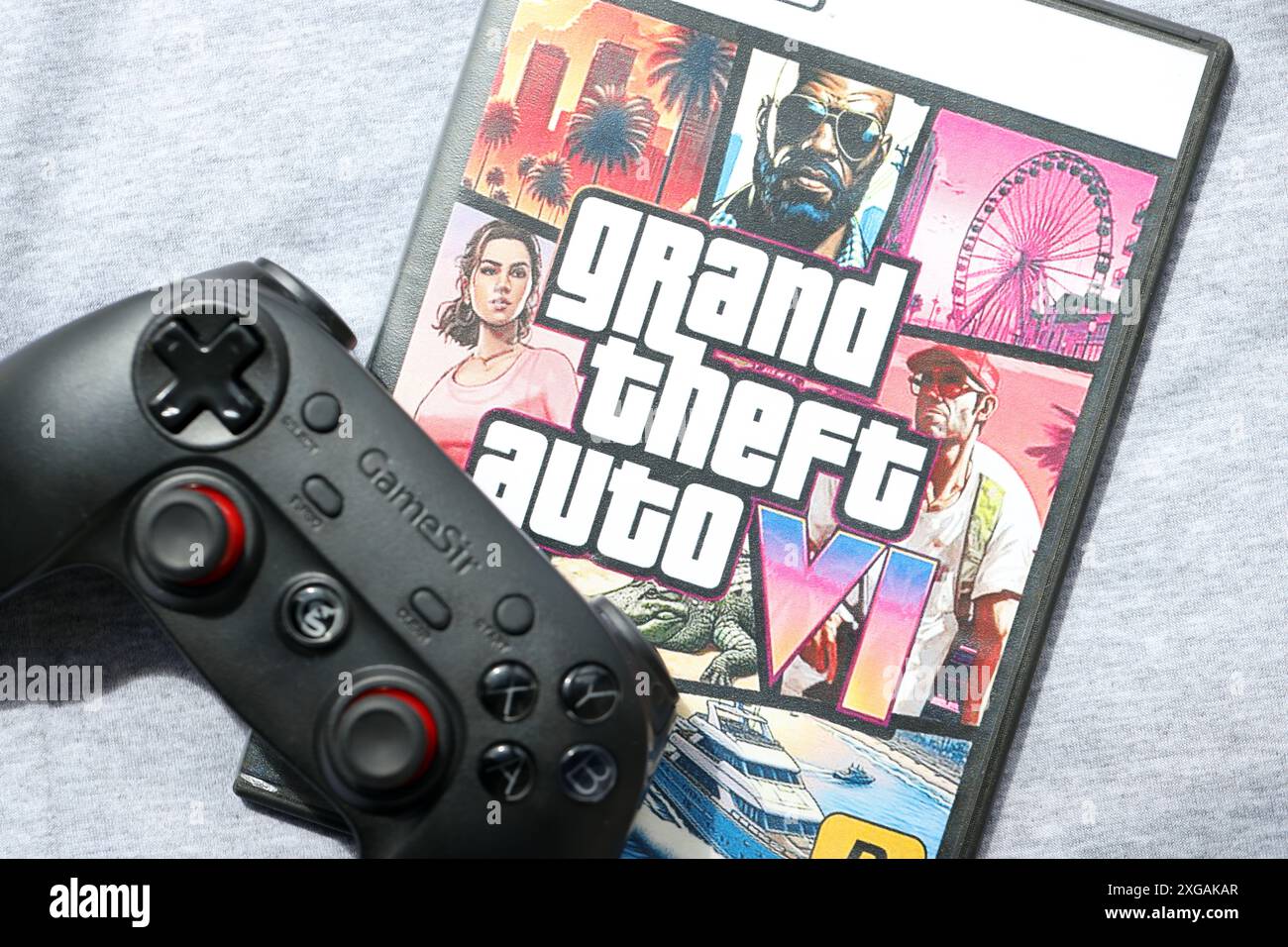 KYIV, UKRAINE - JUNE 26, 2024 Grand Theft Auto 6 PS5 video game disc ...