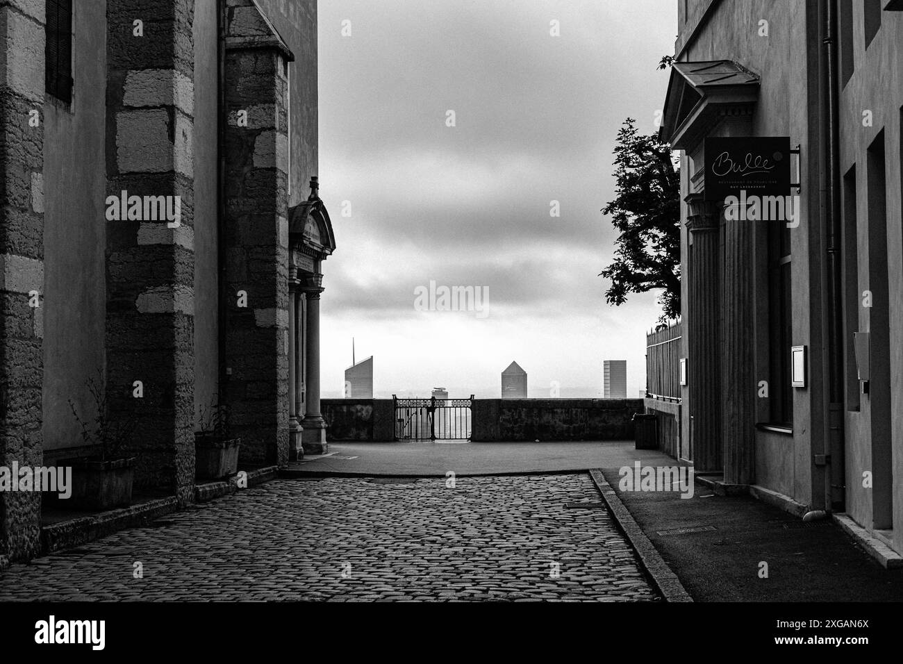 View of the towers of the city of Lyon from the forecourt of the ...