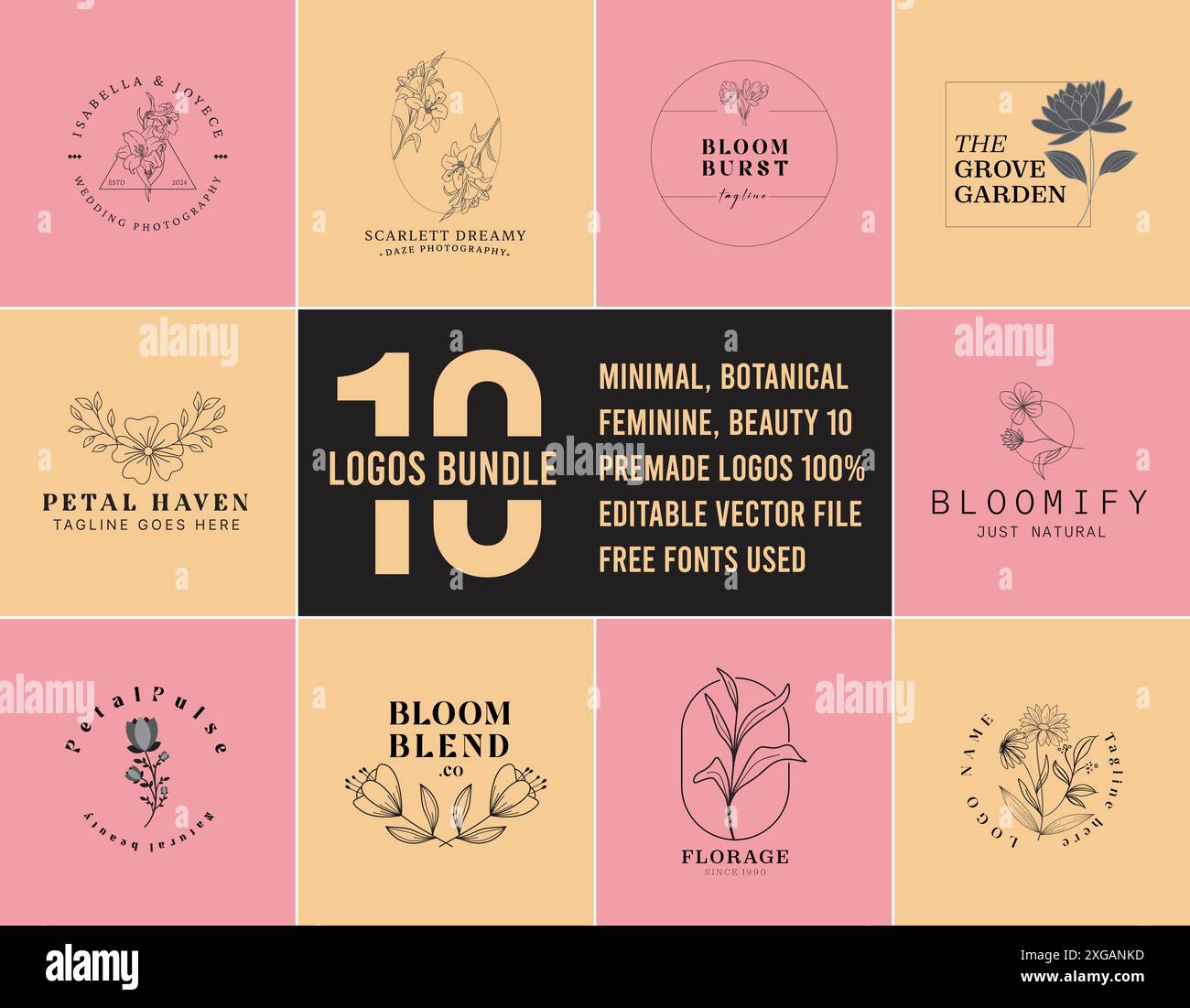 Logo templates with hand drawn branches and leaves in line art. Elegant ...