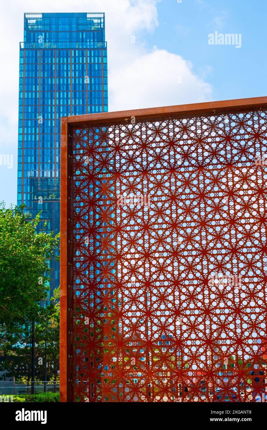 A tower at Deansgate Place, Castlefield, Manchester with blue sky, a ...
