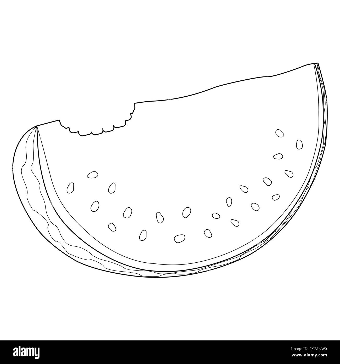 An outline of a watermelon slice with bite marks coloring page for ...