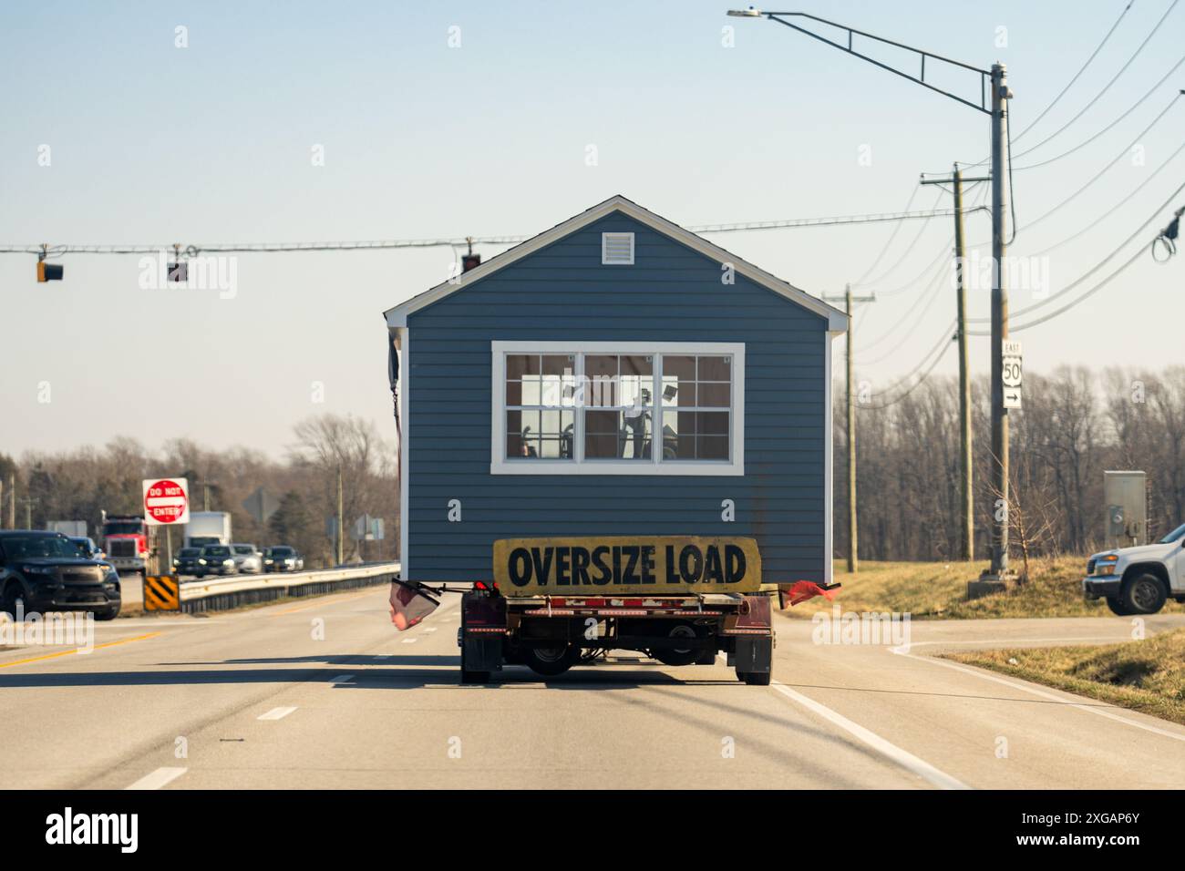 Oversize load. Manufactured house transported on the highway. Mobile ...