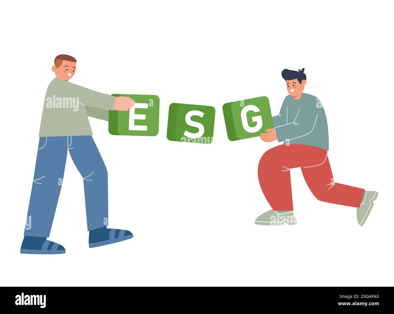 ESG environmental social governance two people holding big text symbol ...