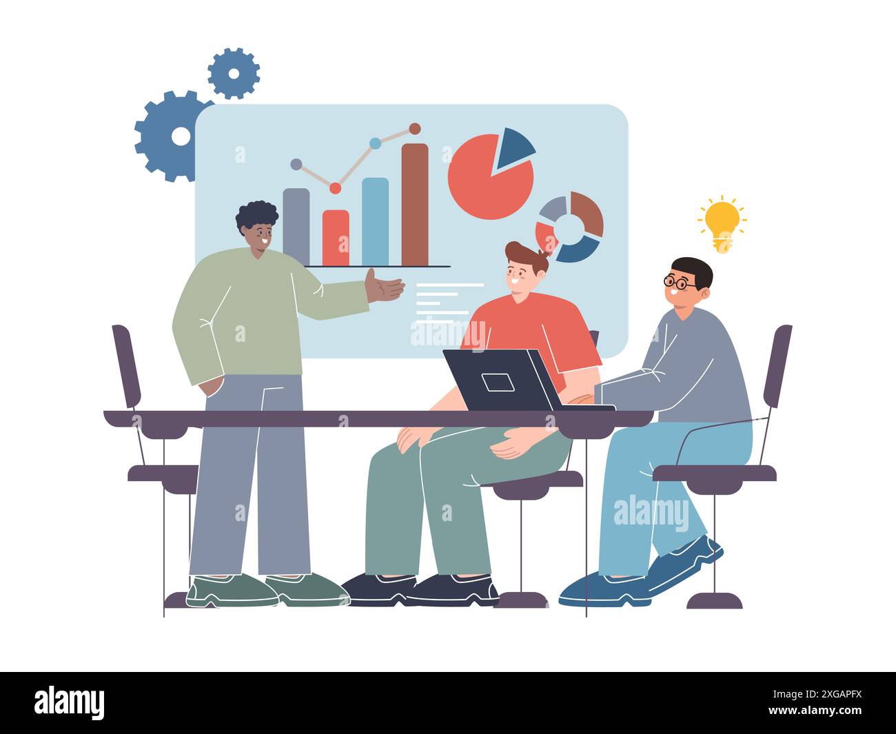 Meeting in office sitting discuss chart infographic presentation ...