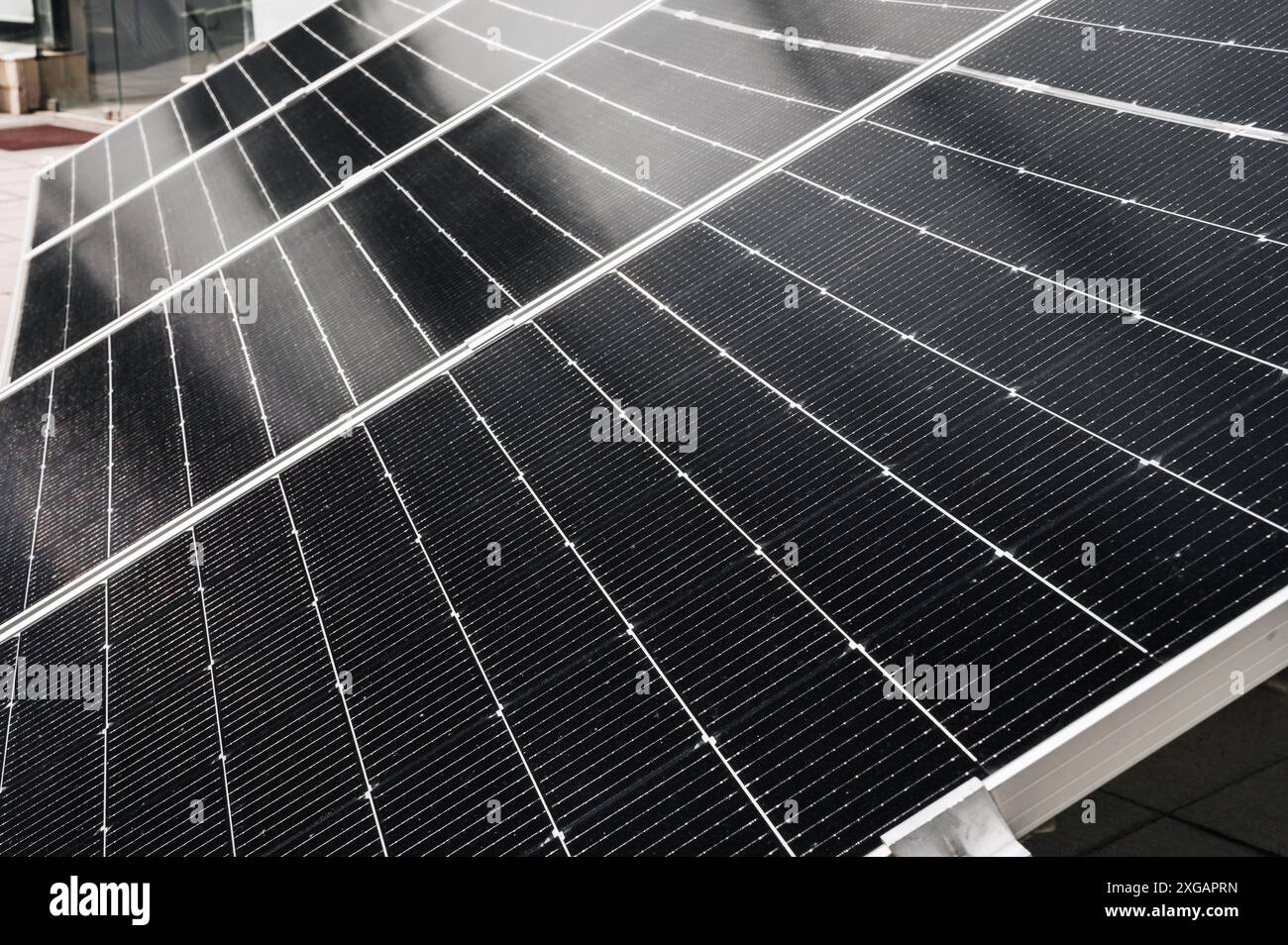 cells of a black solar panel in closeup. Renewable green Energy system ...