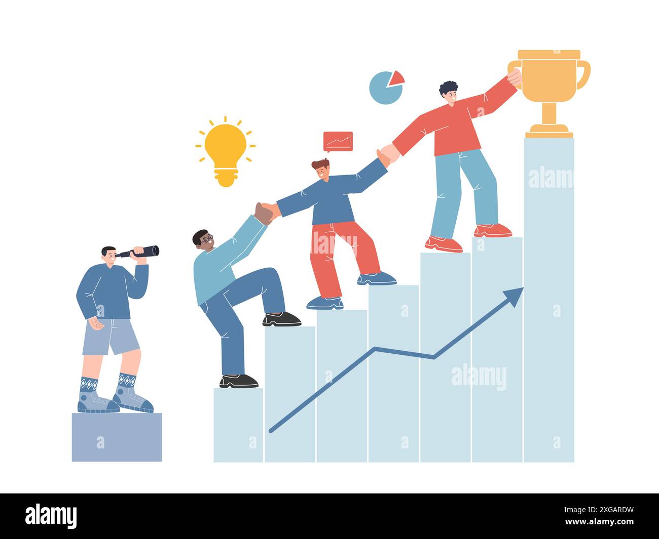 Company corporate teamwork reaching target climbing in chart arrow ...