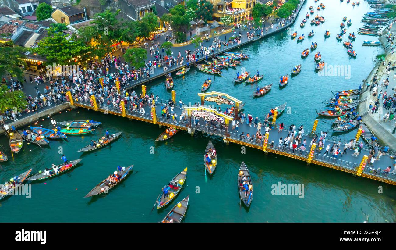 Aerial view of Hoi An ancient town at dusk or night, this place is a ...