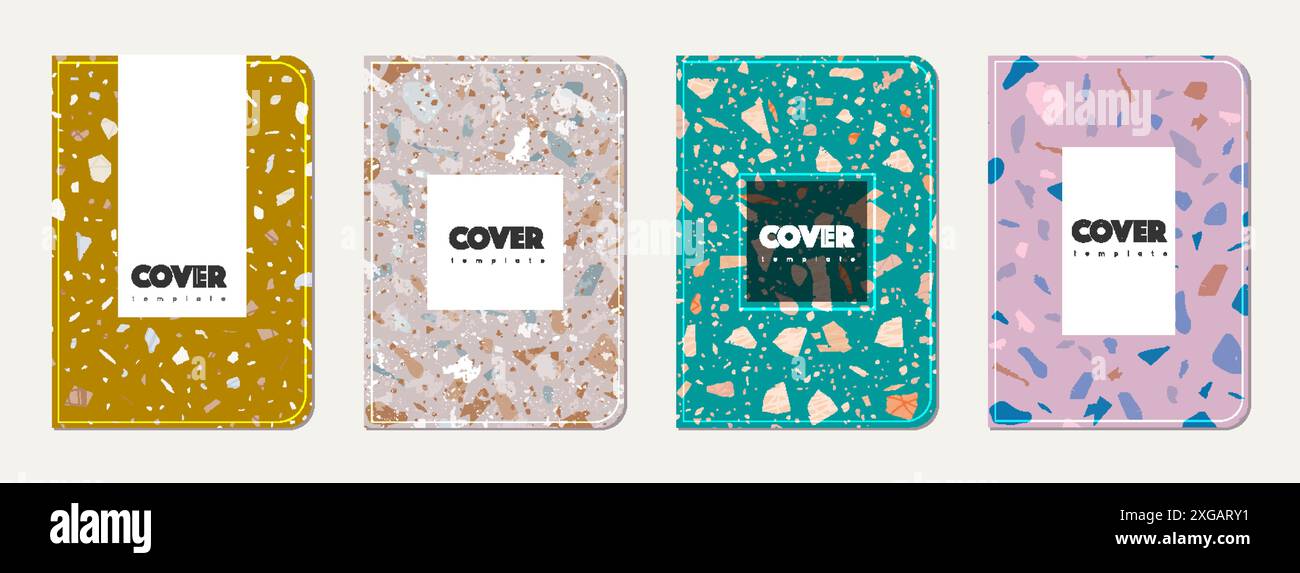 School diary cover design. Terrazzo abstract background made of natural ...