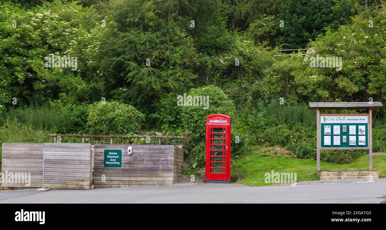 Red telephone box,information sign amd Waste Disposal at Cote Ghyll ...