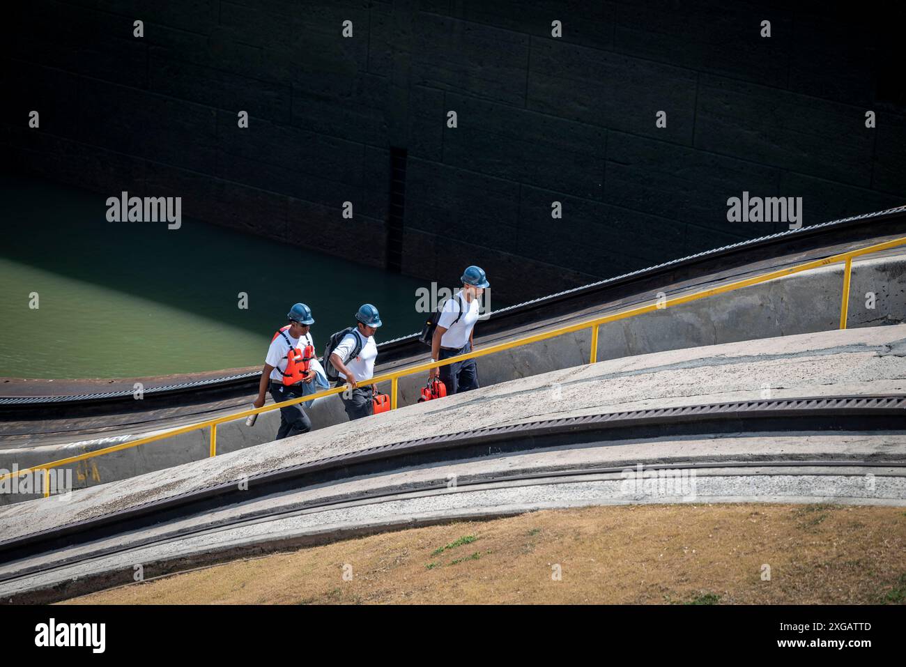 Panama Canal workers at Miraflores Lock, Panama City, Panama, Central ...
