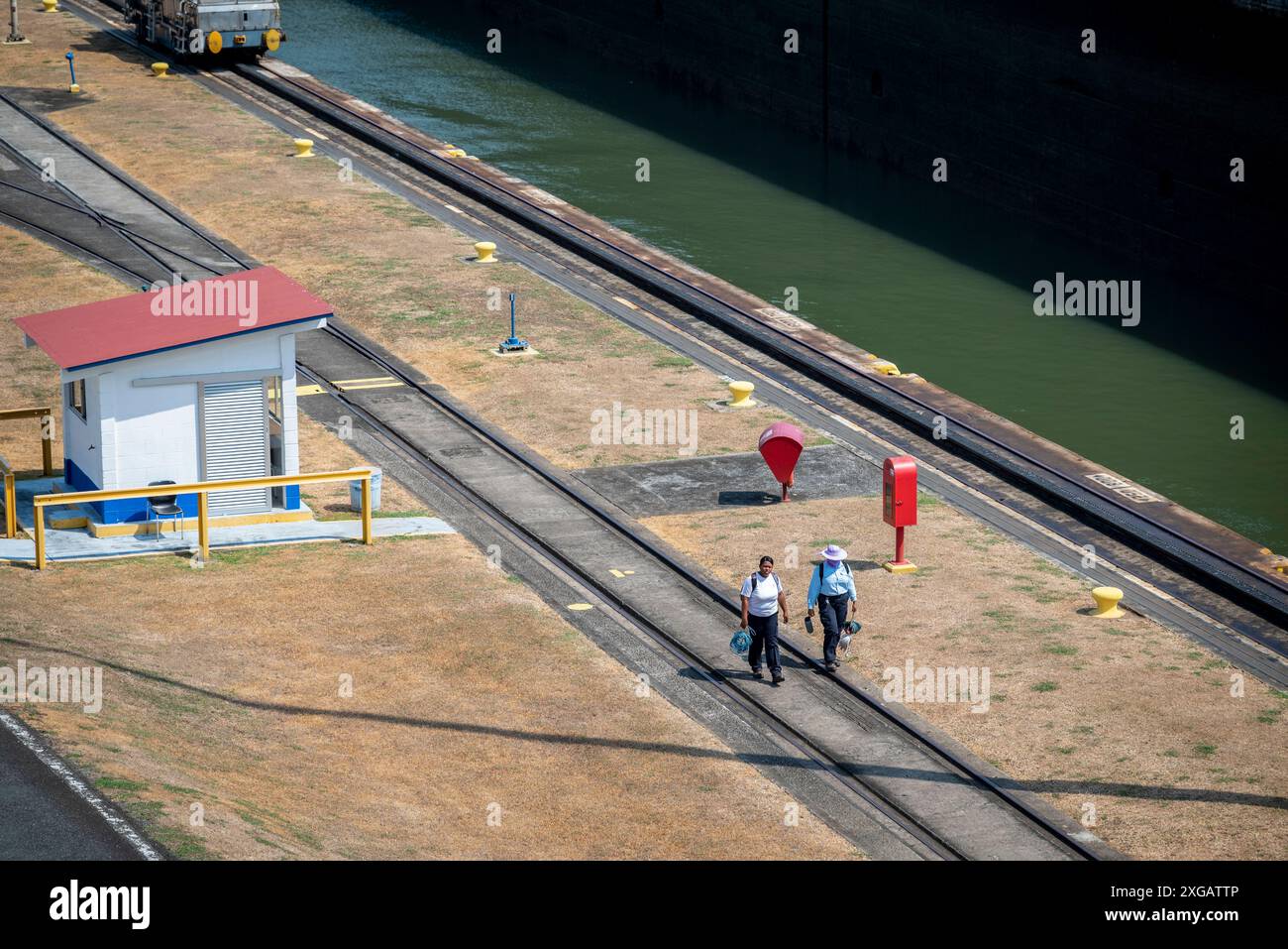 Panama Canal workers at Miraflores Lock, Panama City, Panama, Central ...